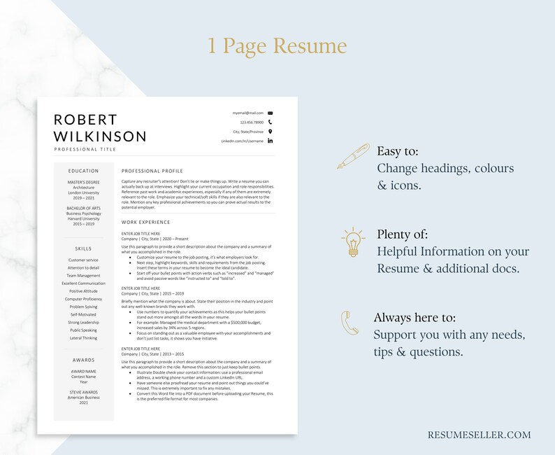Modern Resume Template, Professional Resume, CV Template, Cover Letter ...