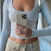 Y2K U-neck Grey Ribbed Long Sleeve Crop Top - Etsy