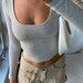 Y2K U-neck Grey Ribbed Long Sleeve Crop Top - Etsy