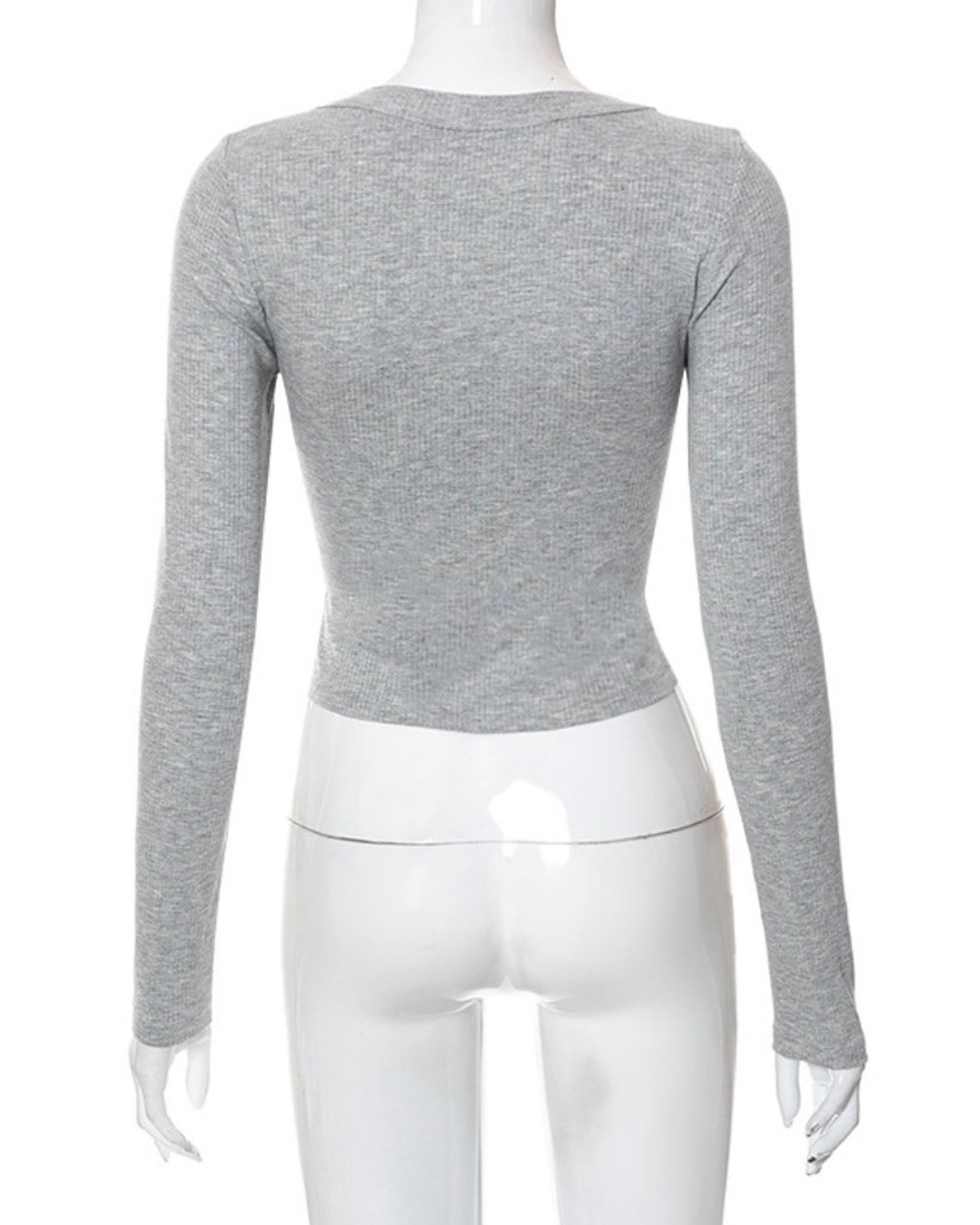 Y2K U-neck Grey Ribbed Long Sleeve Crop Top - Etsy