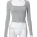 Y2K U-neck Grey Ribbed Long Sleeve Crop Top - Etsy
