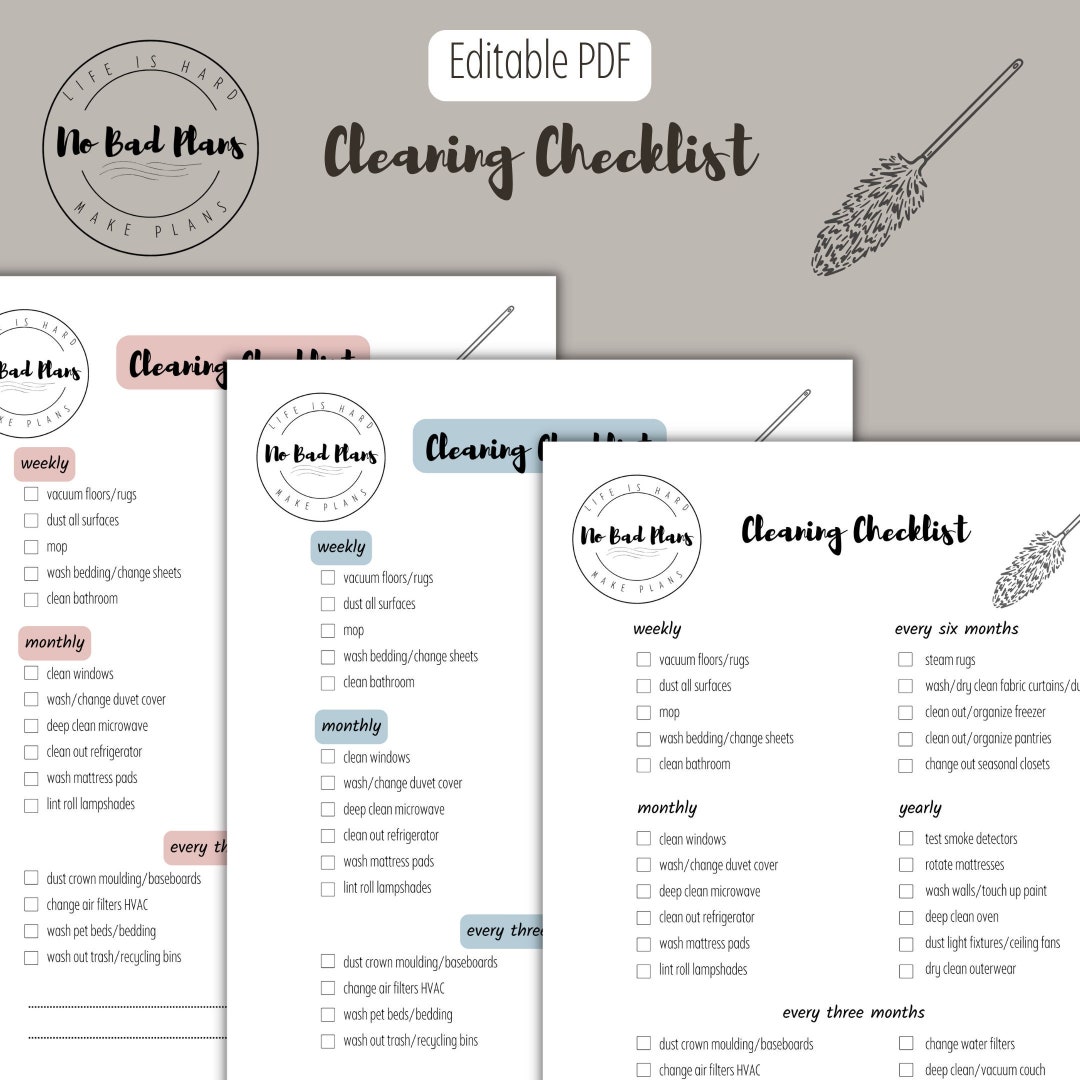 Editable Cleaning Checklist Printable PDF, Cleaning Schedule, Cleaning ...