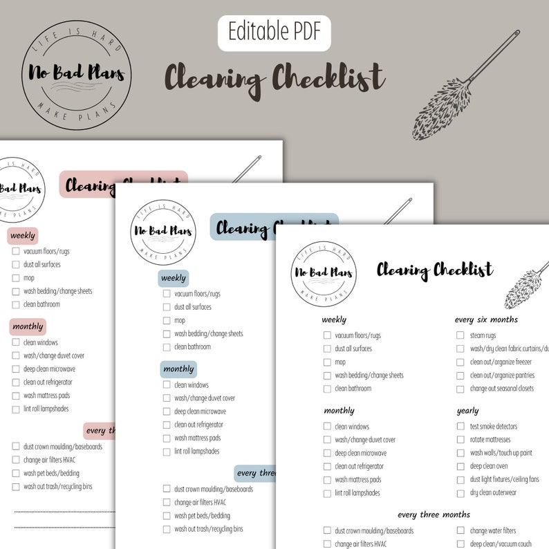 Editable Cleaning Checklist Printable PDF, Cleaning Schedule, Cleaning ...