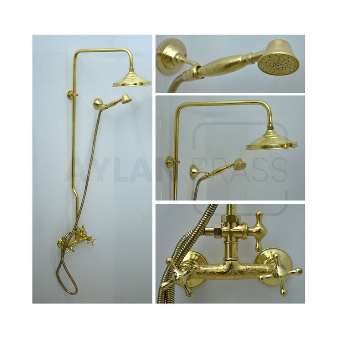 Unlacquered Brass Rain Shower System With Handheld Shower Faucet ...