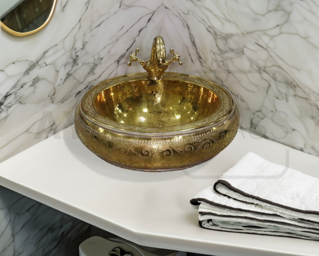 Gorgeous Basin and Bathroom Sink Faucet Engraved in Brass - Etsy