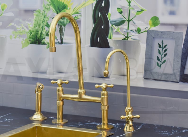 Solid Brass Bridge Faucet for Kitchen Antique Brass Bridge - Etsy