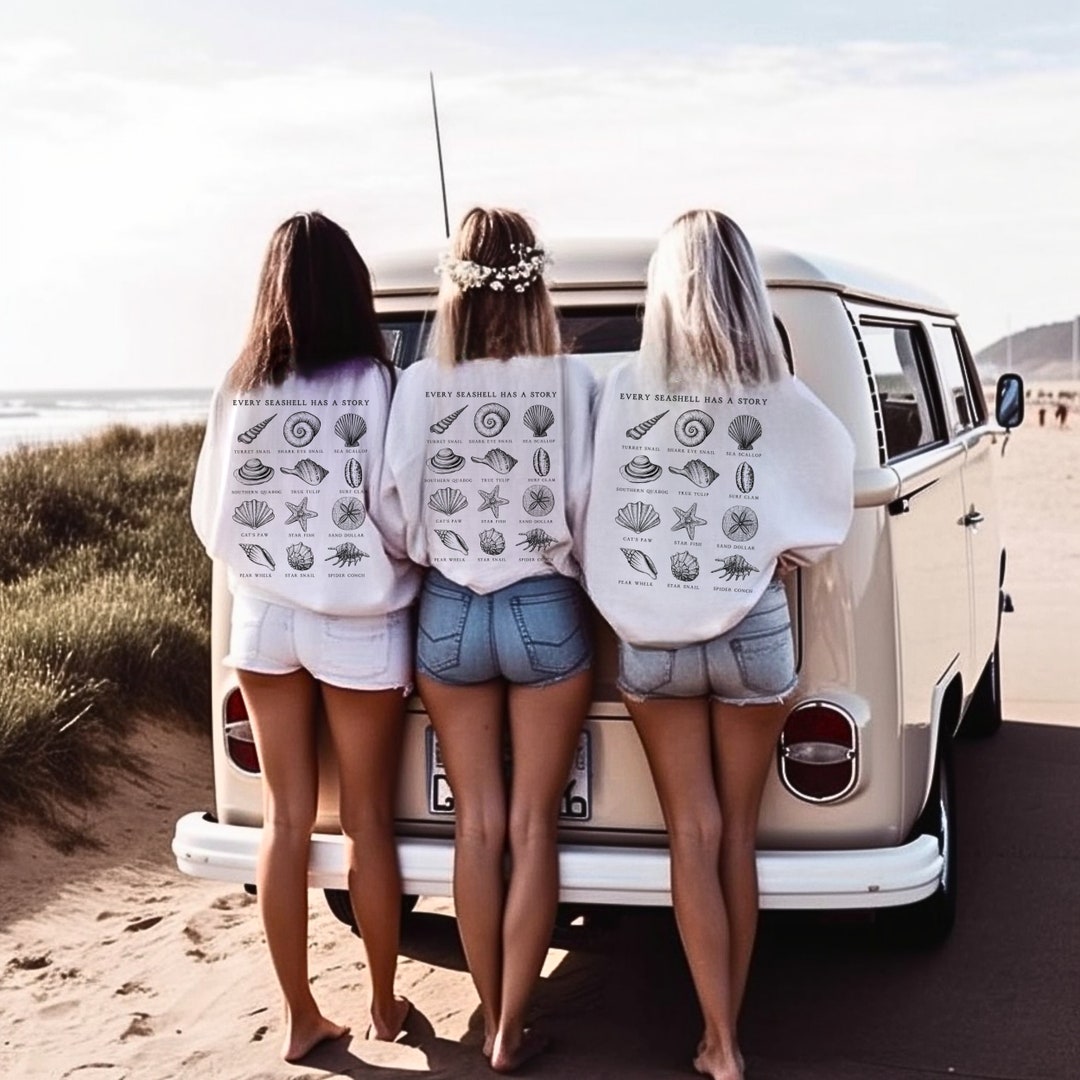 Seashell Sweatshirt Beach Pullover Minimalist Sea Shells Light Academia ...