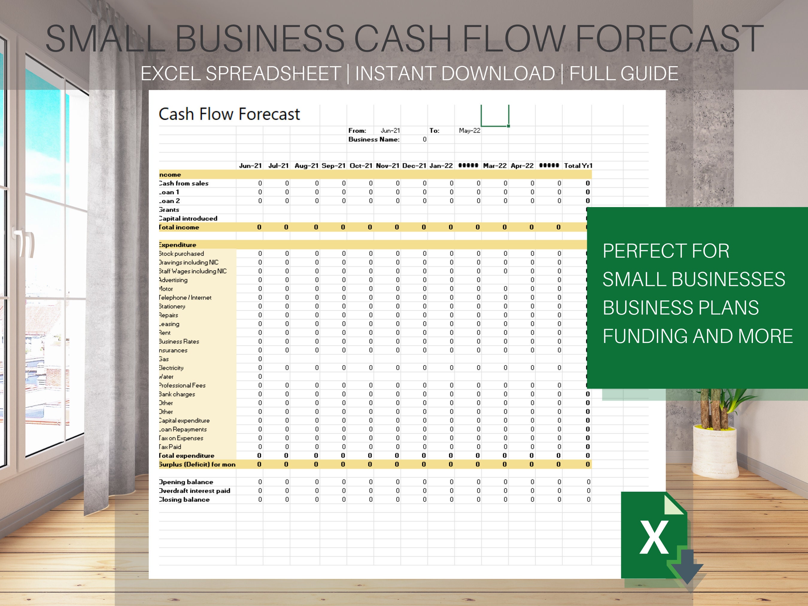 Cash Flow Forecast Excel Spreadsheet. Perfect for Small Business Owners ...