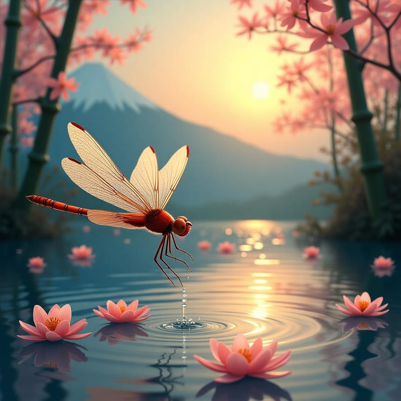 Dragonfly Japanese Art Print – Ukiyo-e Style, Zen Decor, Water Lily ...