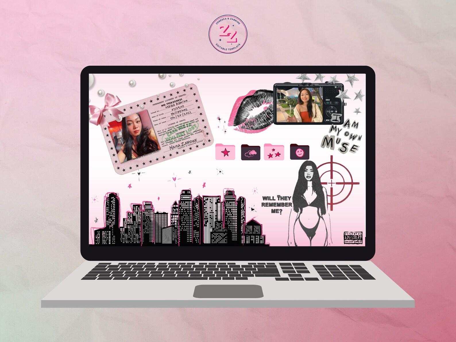 EDITABLE Y2K Desktop MacBook Wallpaper | Y2K Customizable Black Pink ...