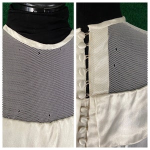 Vintage 1940s Satin Wedding Dress Mesh Net Illusion Neckline, Basque ...