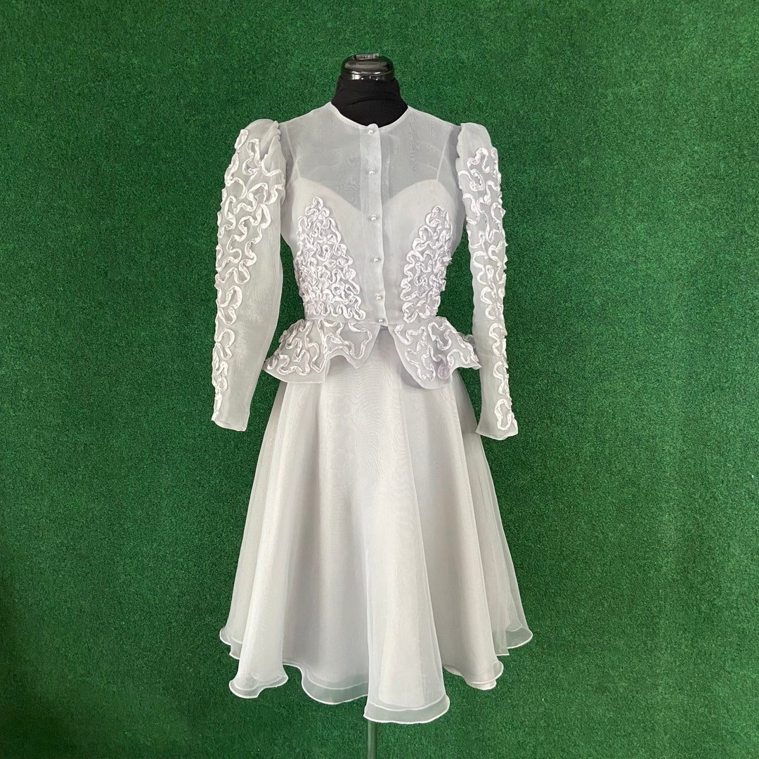 Vintage 1980s Gloria New York Blazer & Dress Set Ethereal Sheer Gray ...