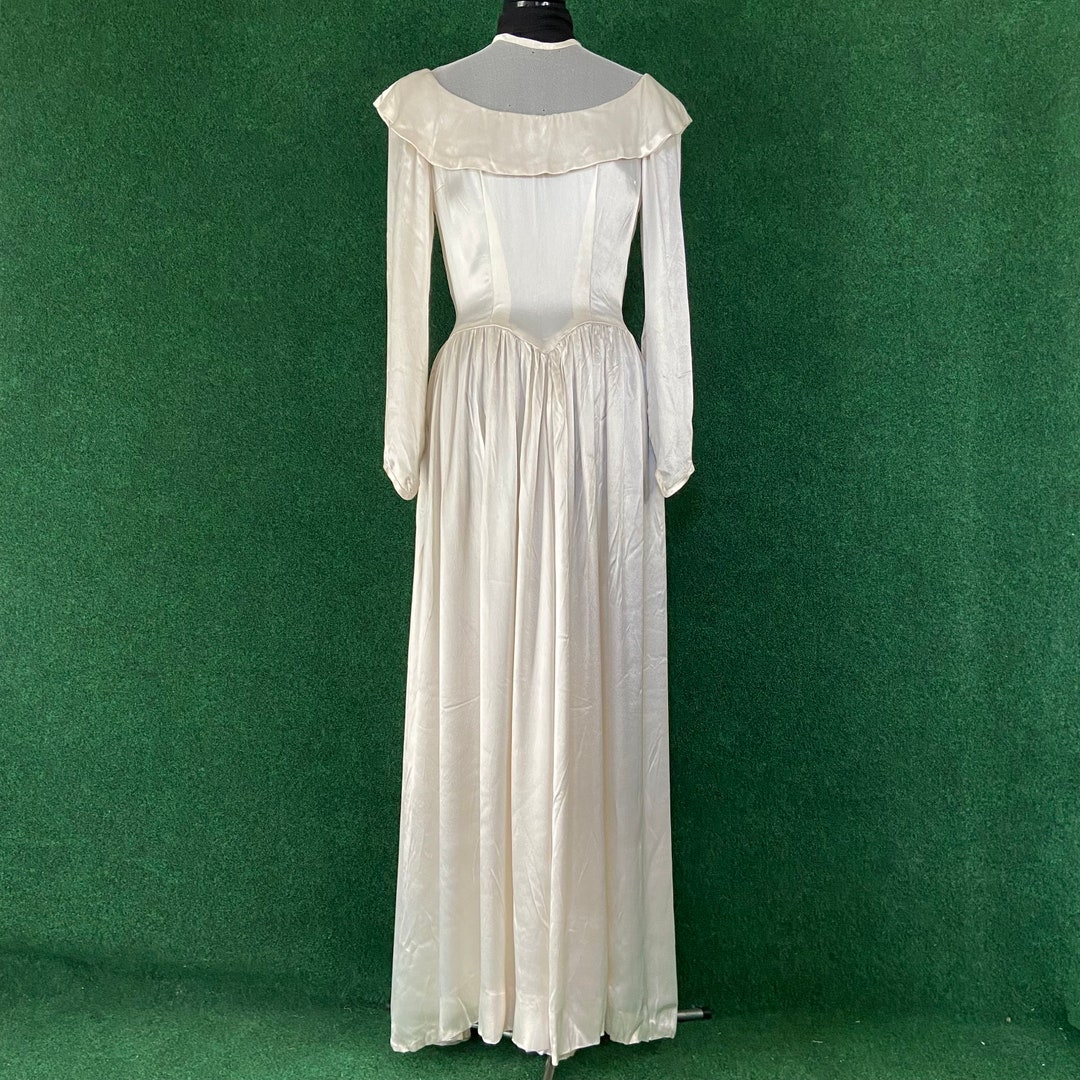 Vintage 1940s Satin Wedding Dress - Mesh Net Illusion Neckline, Basque ...