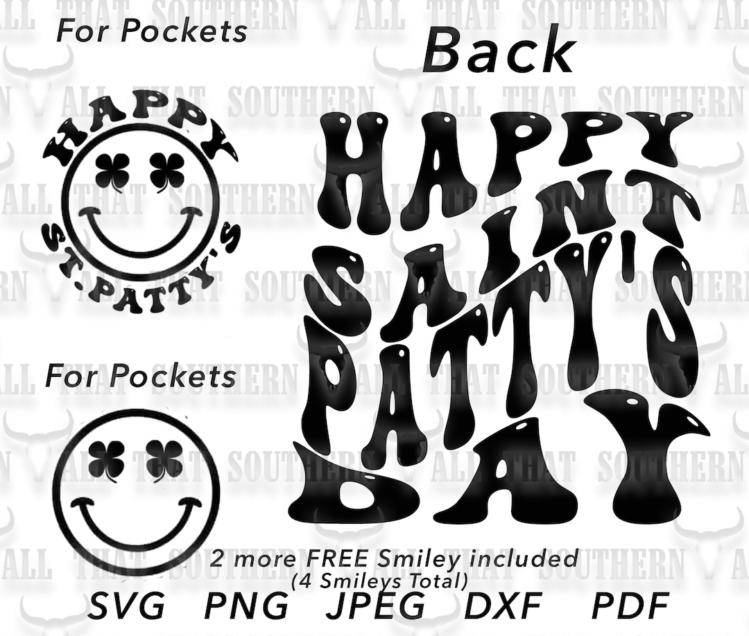 Happy St. Patty's Day Smiley Pocket Png Svg Dxf Pdf (digital Download ...