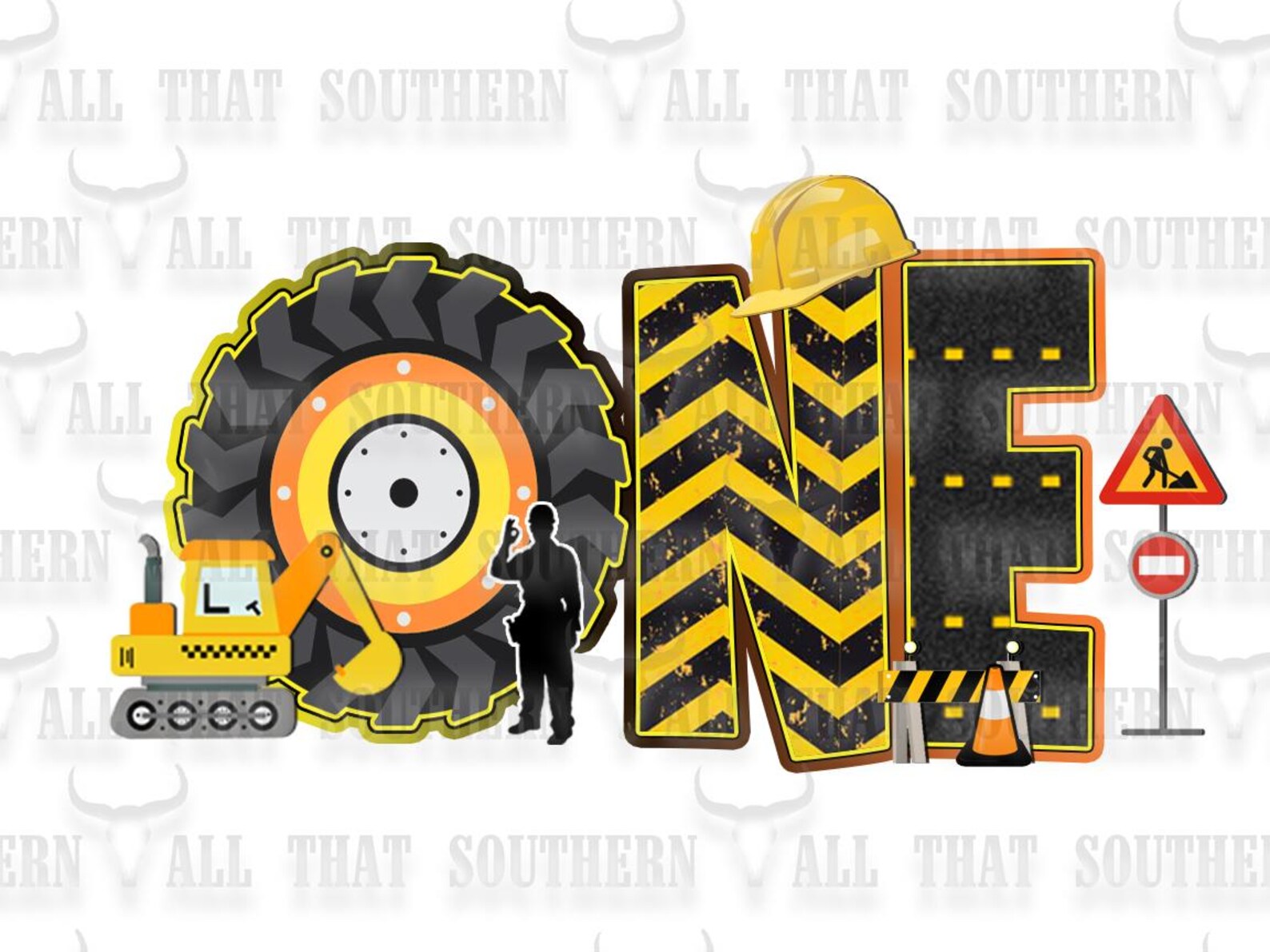 ONE Construction Birthday Family Bundle Pngs (digital Download Only ...