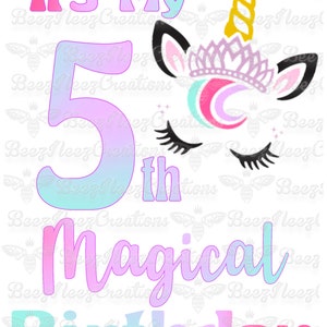 5th Unicorn Birthday Magical Design PNG (digital Download Only) - Etsy