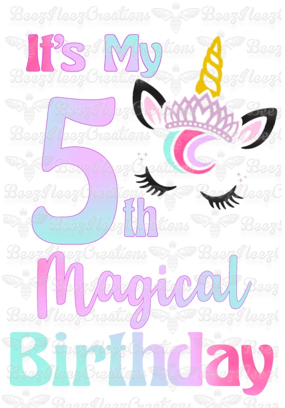 5th Unicorn Birthday Magical Design PNG digital Download - Etsy