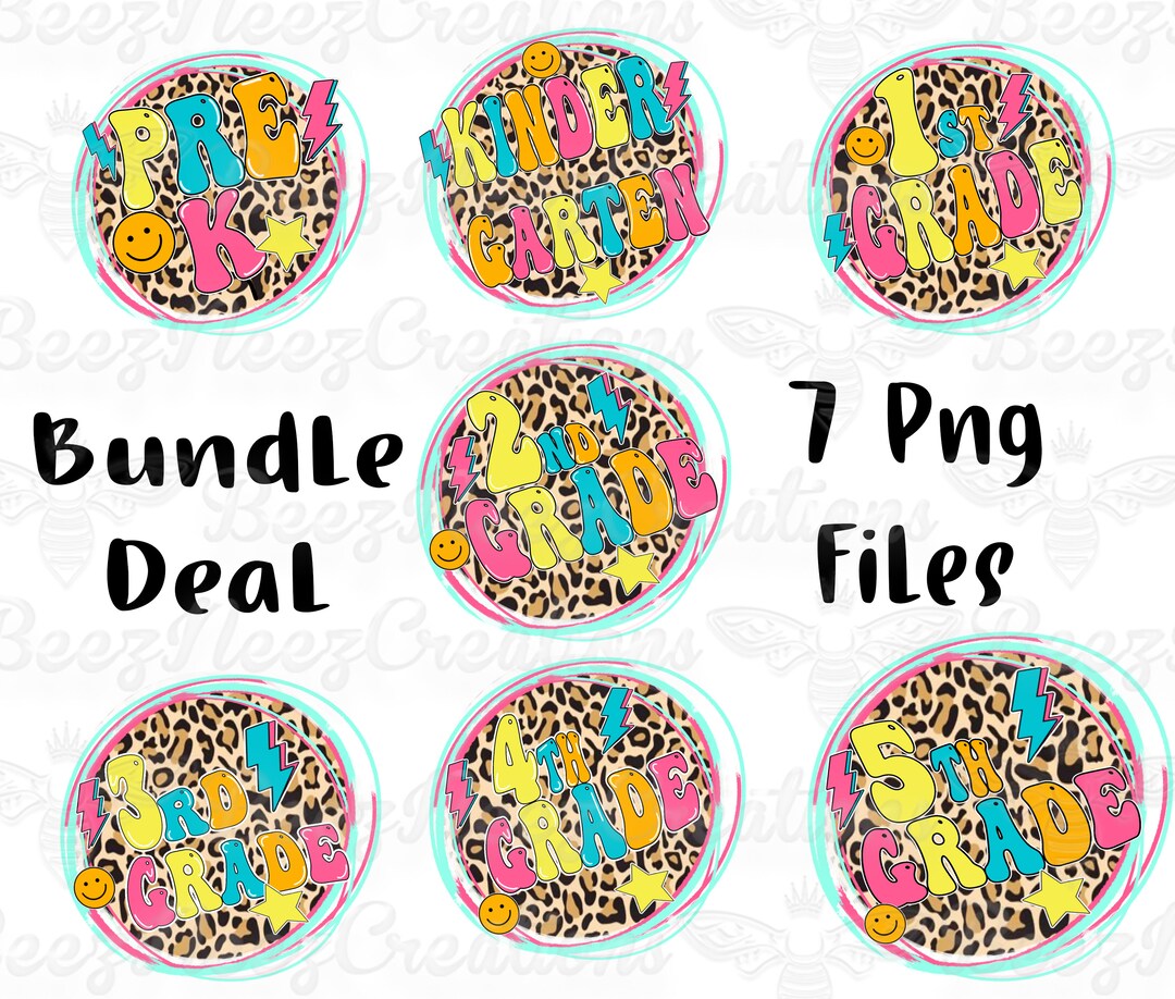 Retro/leopard Print Grades Back to School PNG Bundle Deal Prek-5th ...
