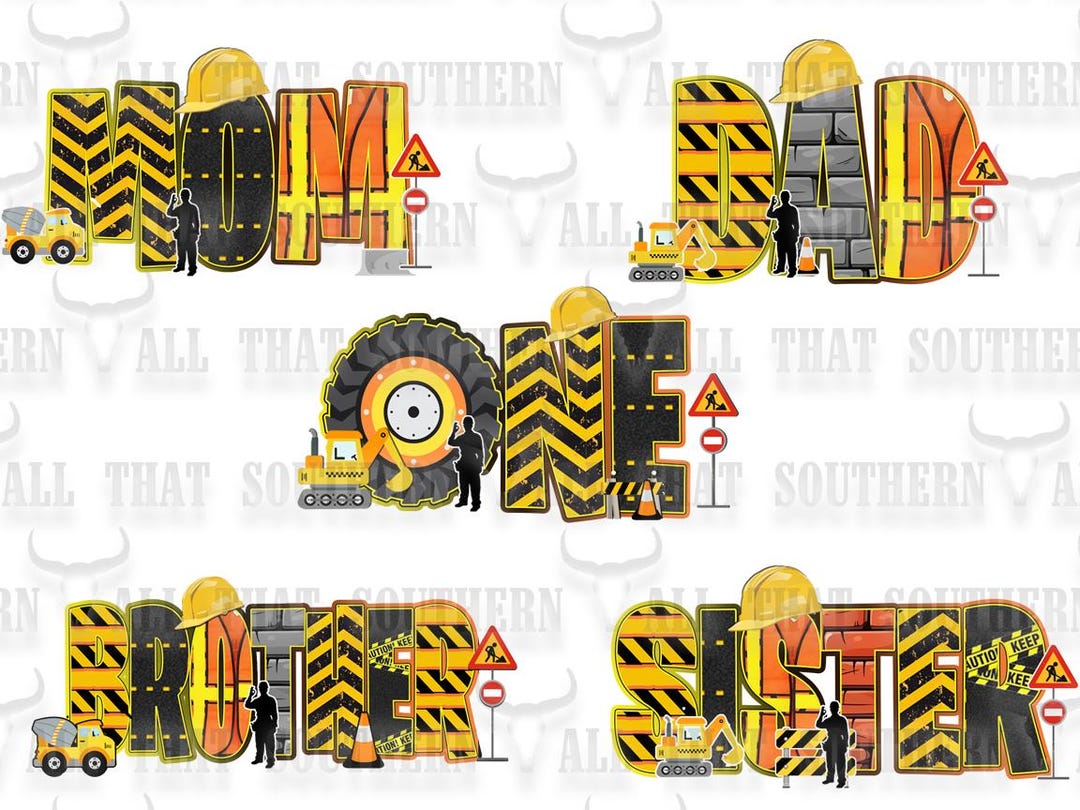 ONE Construction Birthday Family Bundle Pngs (digital Download Only ...