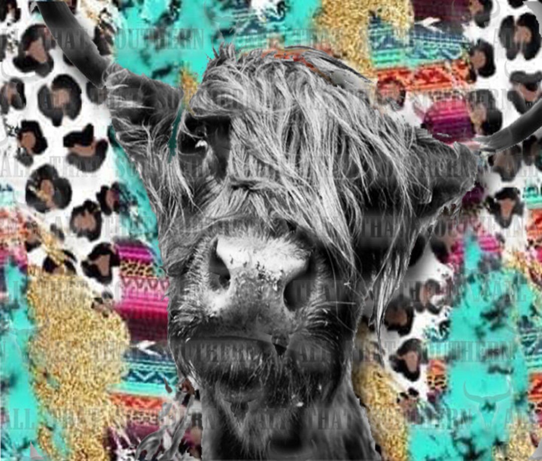 Highland Cow Western Leopard Print Design PNG (digital Download Only ...