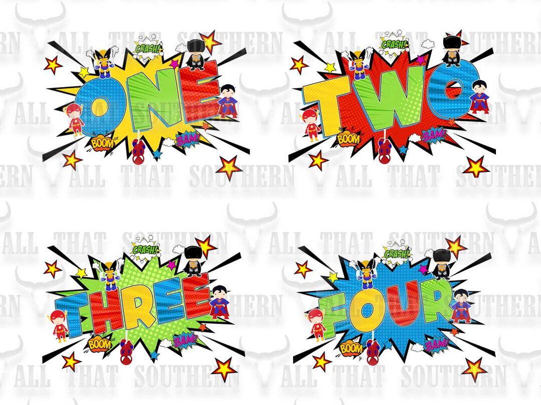 Superhero Comics Numbers 1,2,3,4 Png (digital Download Only) - Etsy
