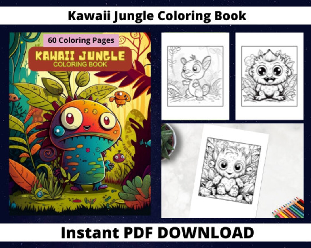 Kawaii Jungle Coloring Book | DIGITAL DOWNLOAD | Greyscale Tween to ...