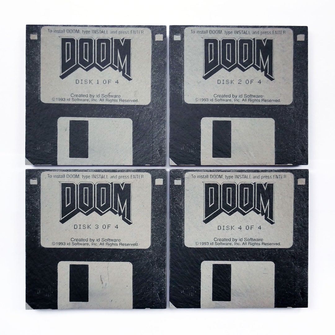 Doom Retro Floppy Discs - Set of 4 Slate Coasters - Laser Engraved ...