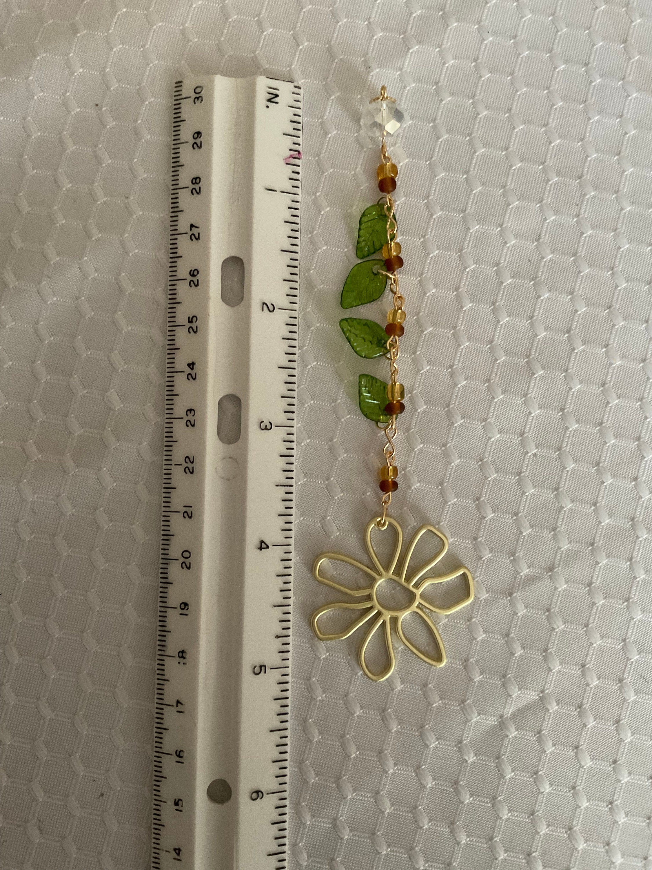Boho Gold Flower and Leafy Vine Car Charm - Rear View Mirror Accessory ...