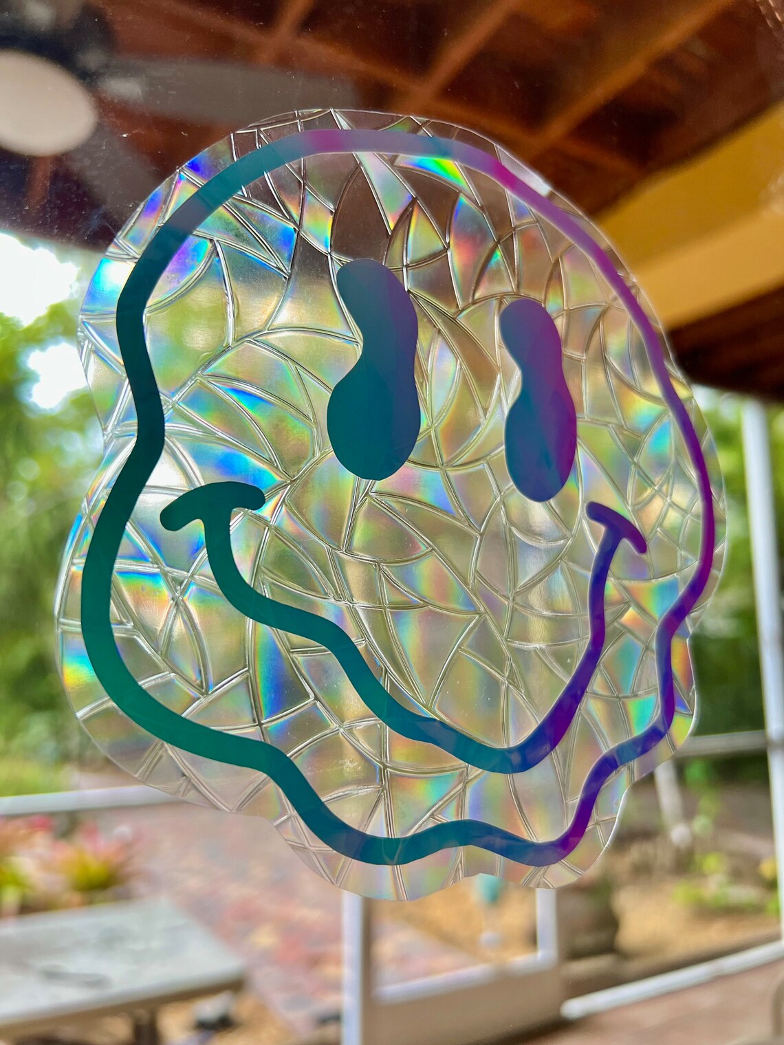 Holographic Melting Smiley Face Window Cling: Rainbow Sun Catcher - Etsy