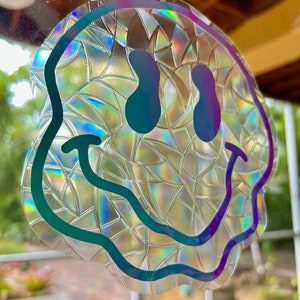 Holographic Melting Smiley Face Window Cling: Rainbow Sun Catcher - Etsy