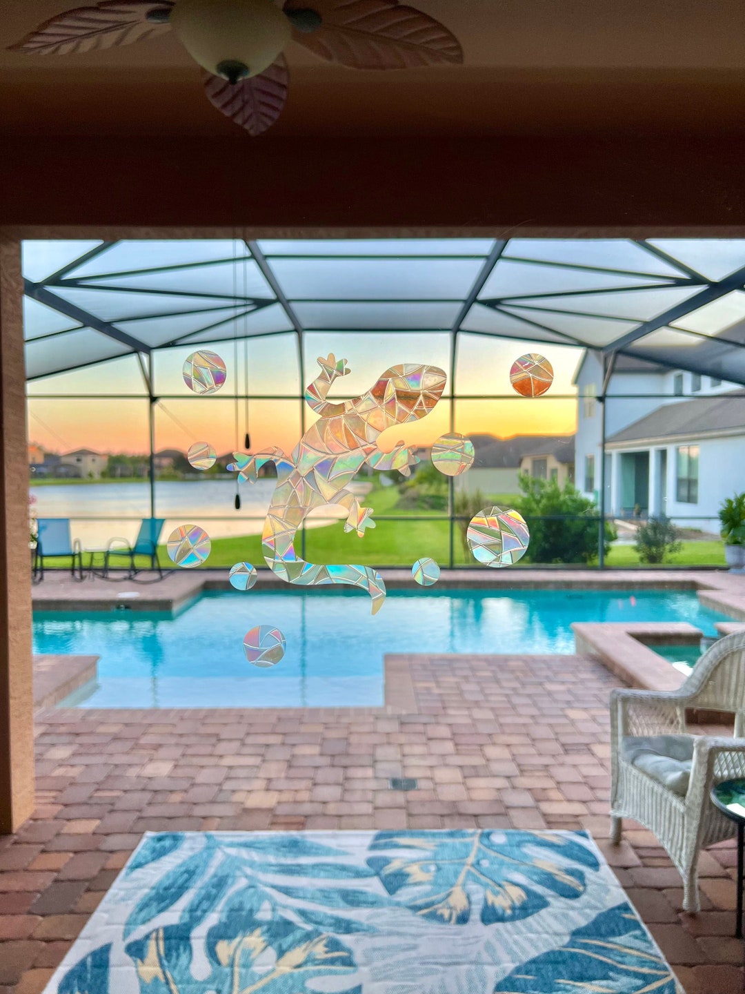 Funky Gecko and Polka Dot Window Clings - Reusable Sun Catcher Static ...