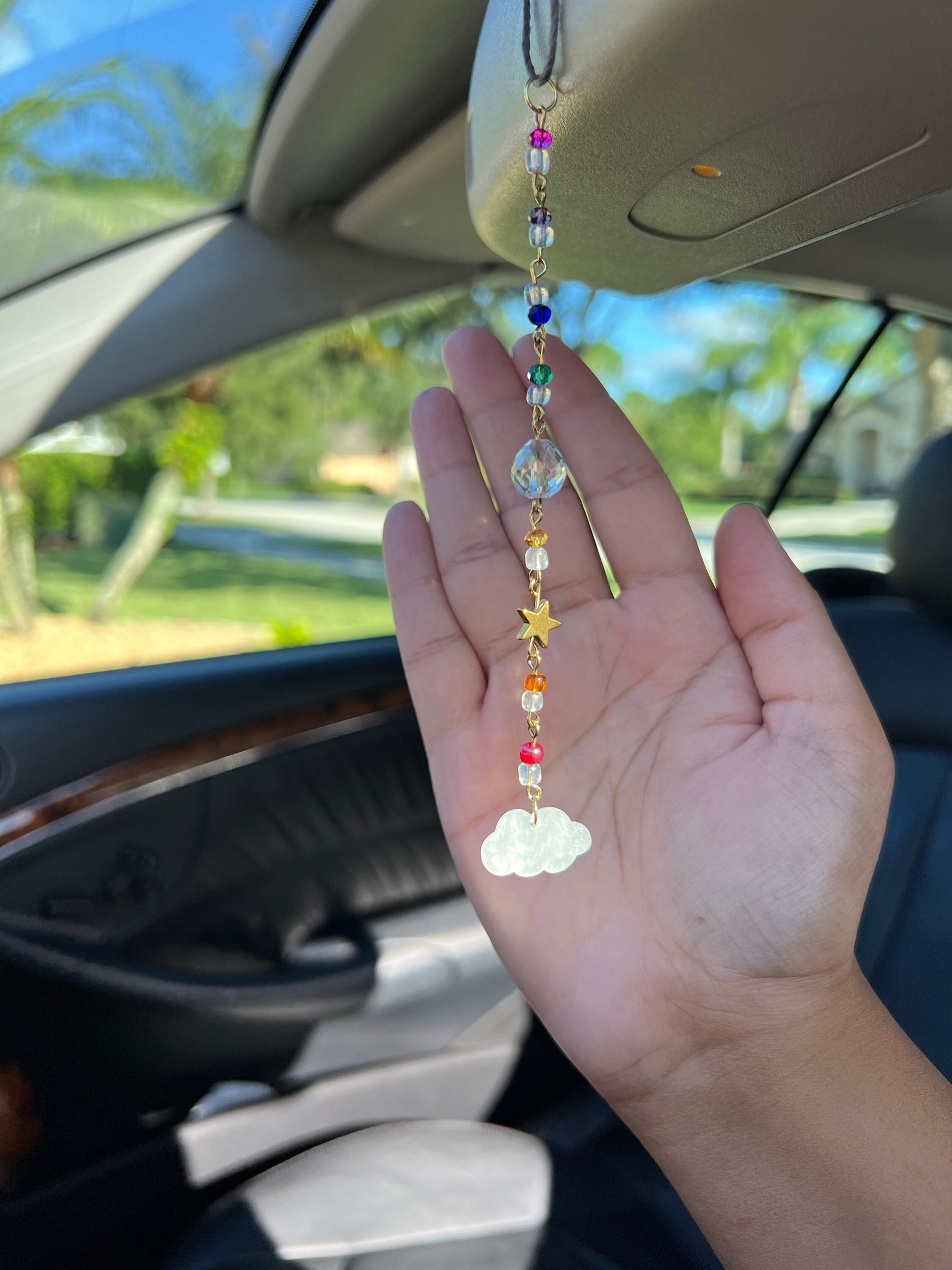 Dreamy Colorful Indie Car Charm - Rear View Mirror Accessory - Golden ...