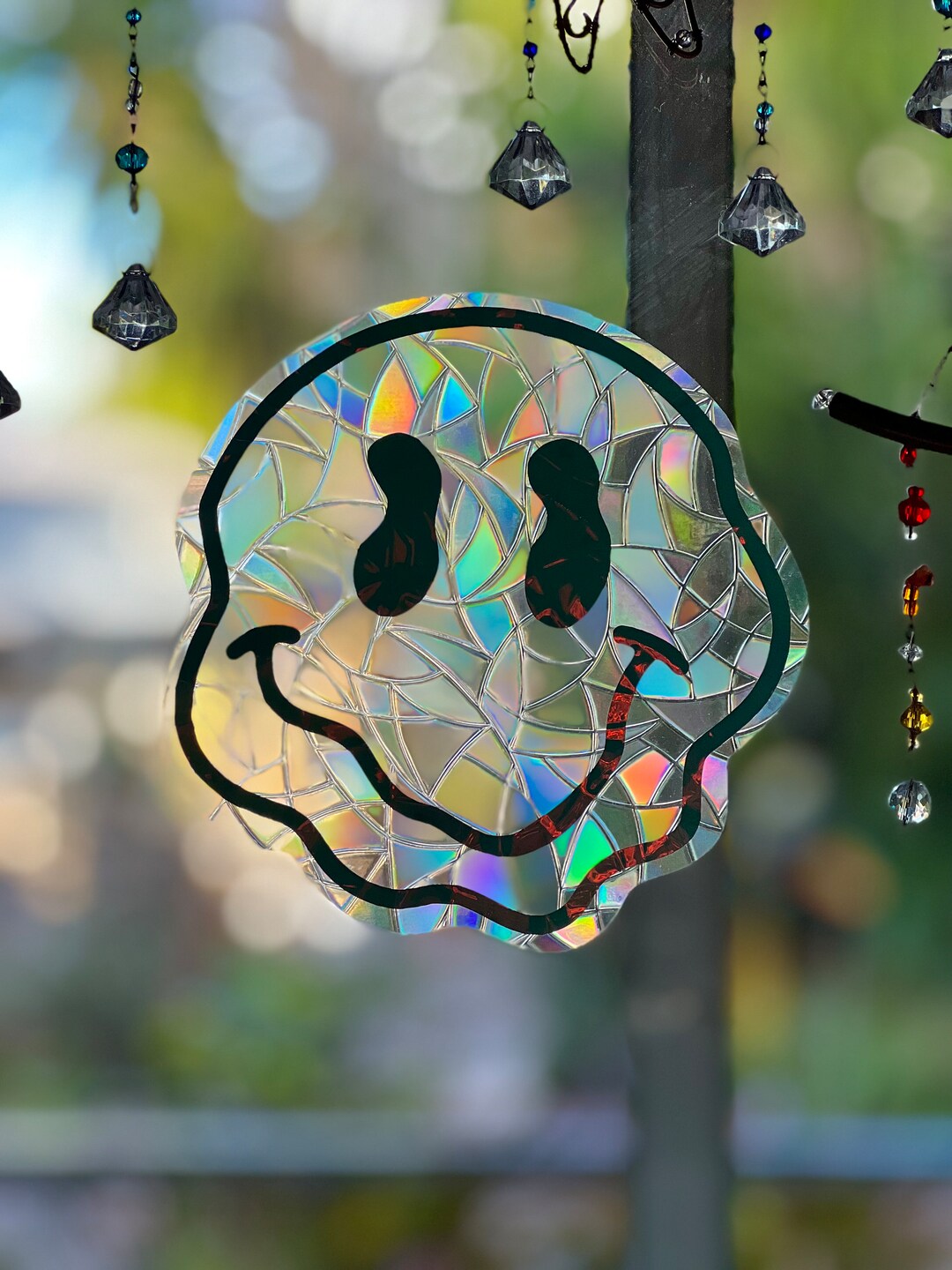 Holographic Melting Smiley Face Window Cling: Rainbow Sun Catcher - Etsy