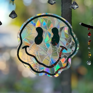 Holographic Melting Smiley Face Window Cling: Rainbow Sun Catcher - Etsy