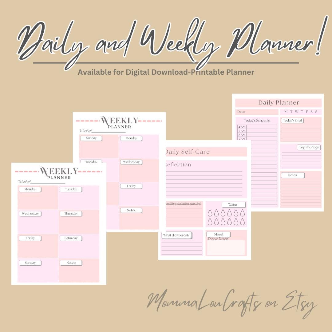 Pink | Printable Planner Templates | Daily + Weekly Organizer | Daily ...
