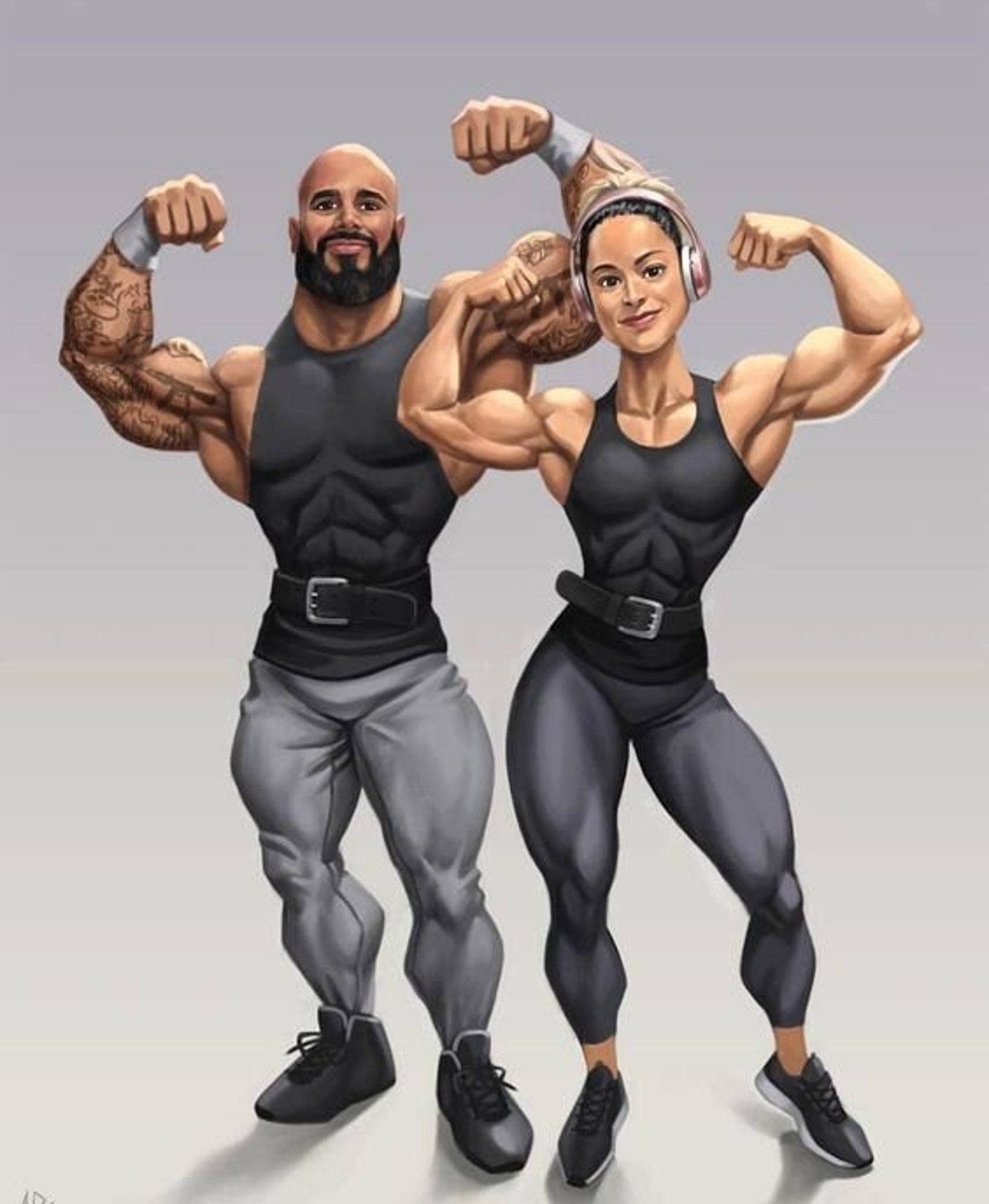 Personalized Fitness Couple Caricature: Custom Digital Portrait ...