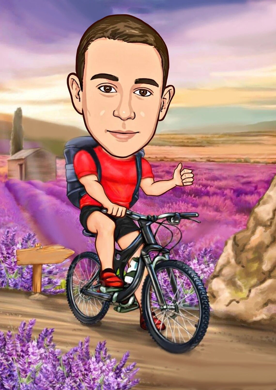 Custom Cyclist Cartoon Digital Portrait, Cyclist Portrait, Gift for ...