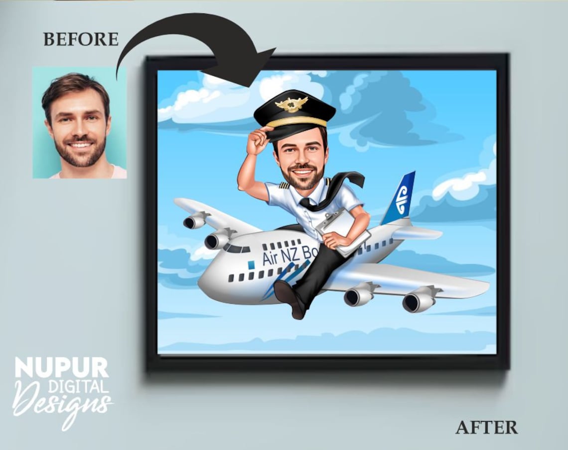Custom Pilot Caricature Pilot Portrait Caricature From - Etsy