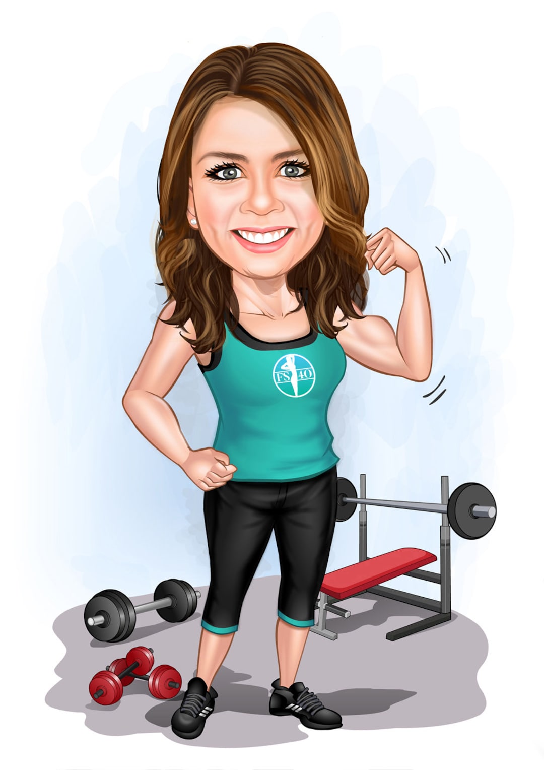 Get Custom Woman Fitness Cartoon Portrait,gift for Gym Lover,caricature ...