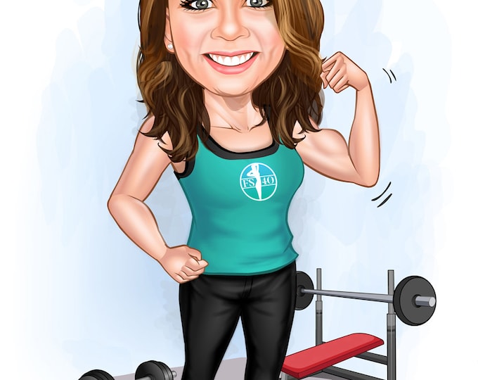 Custom Strength Trainer Caricature: Personalized Fitness Portrait ...
