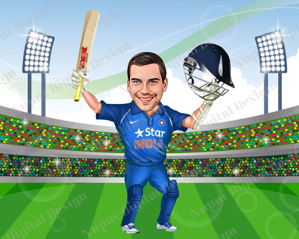 Personalized Cricket Player Caricature Gift, Custom Caricature Portrait ...