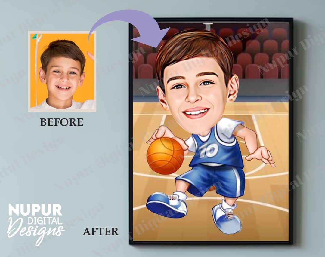 Personalized Basketball Player Caricature From Photo, Kids Basketball ...