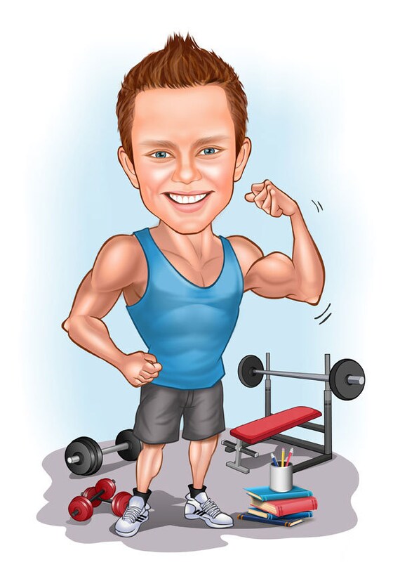 Cartoon Gym Personalized Gym Cartoon Portrait, Fitness Caricature,