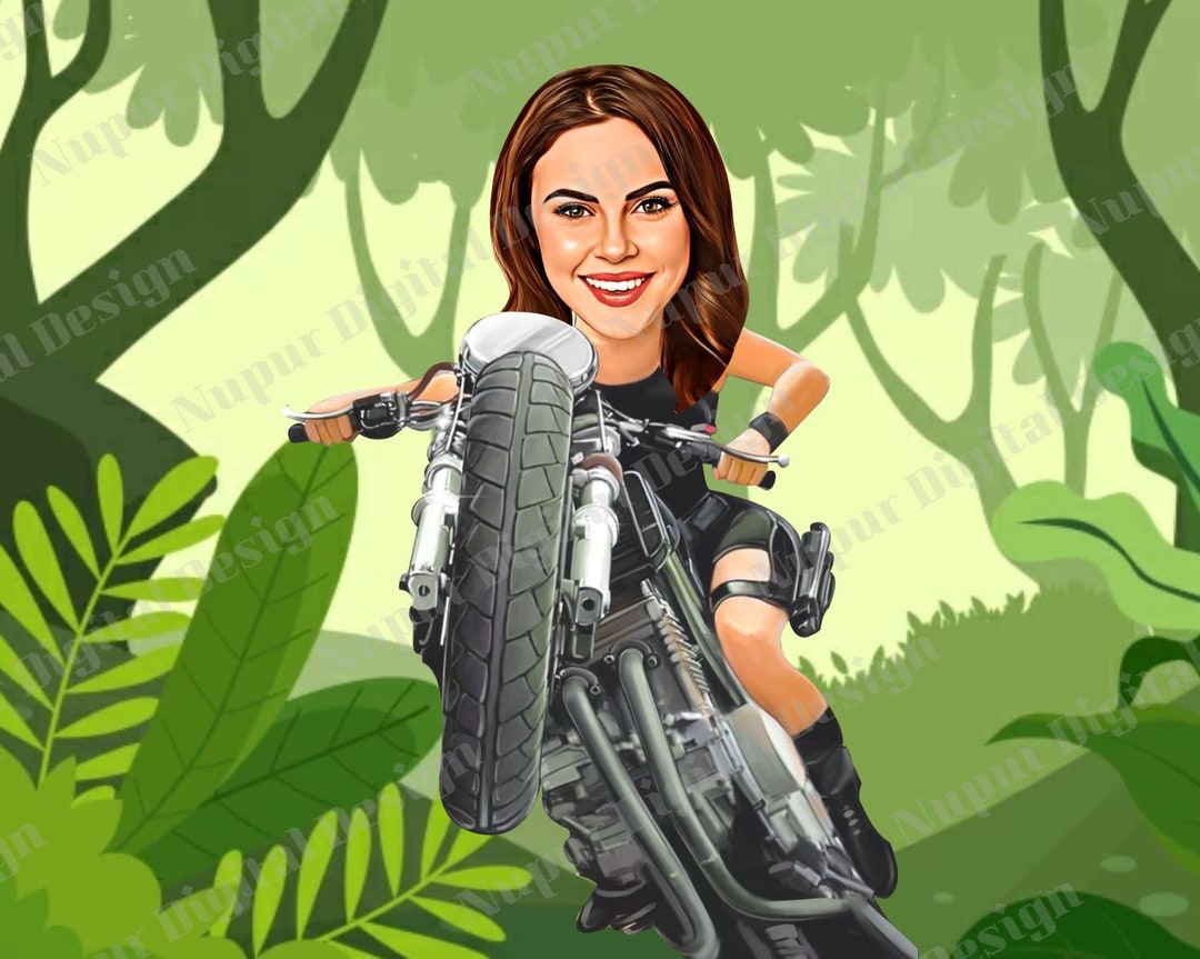Personalized Woman Biker Caricature, Motorcycle Riders, Woman Biker ...