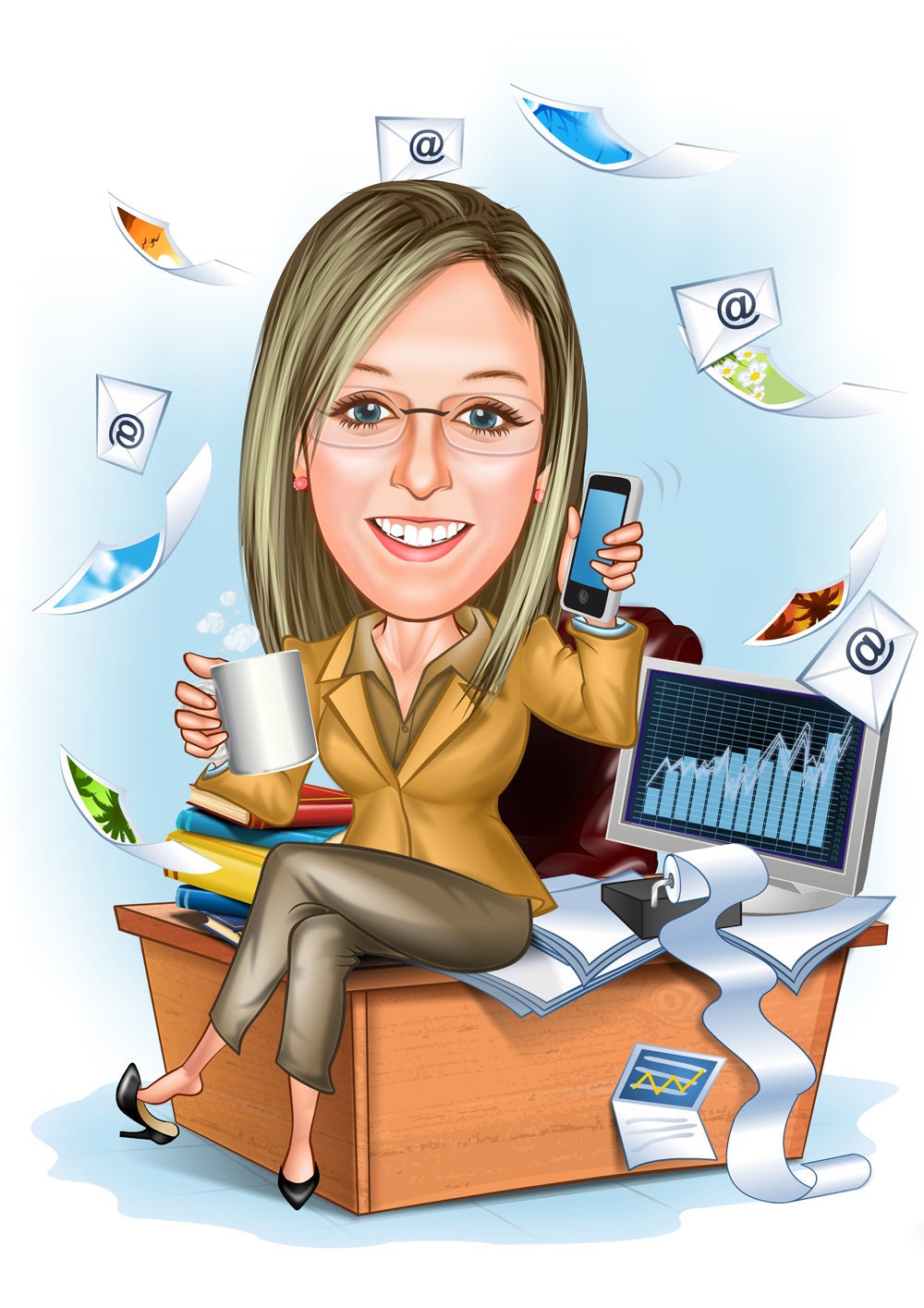 Custom Office Boss Cartoon Portrait, Woman Portrait, Man Cartoon, Gifts ...