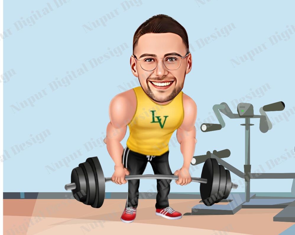 Personalized Gym Cartoon Portrait, Fitness Caricature, Gift for Weight ...