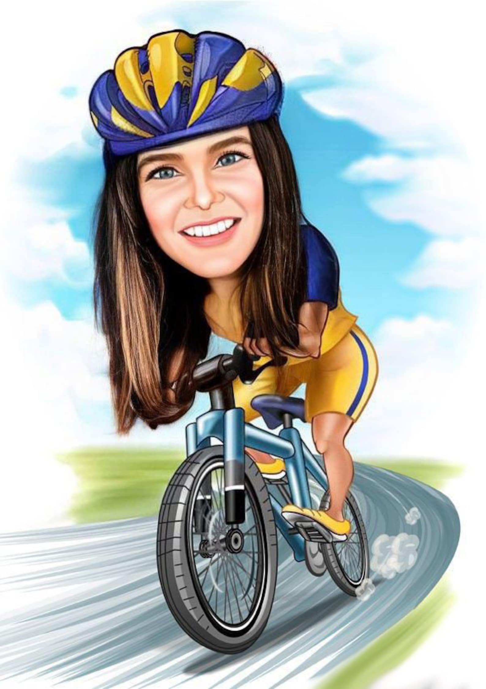 Custom Cyclist Cartoon Digital Portrait, Cyclist Portrait, Gift for ...