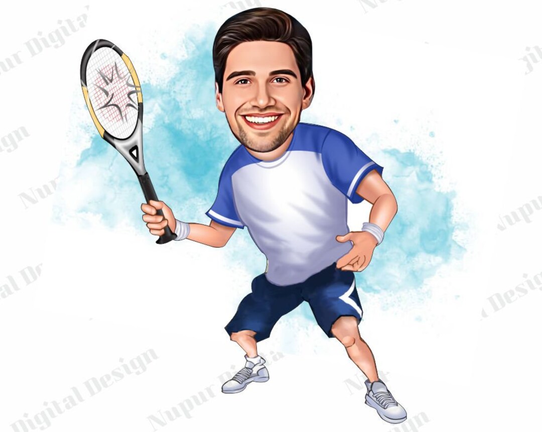 Male Tennis Player Drawing, Fully Customized Tennis Player Caricature ...