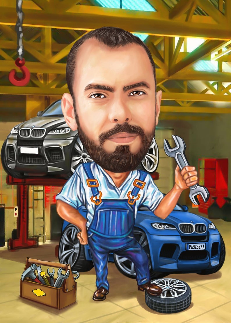 Personalized Men Caricature Boy Mechanic Digital Caricature - Etsy