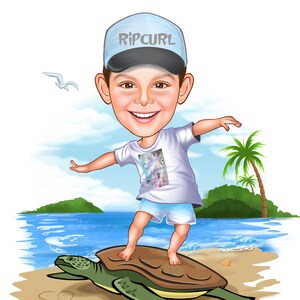 Custom Beach Lover Kid Cartoon Portrait,digital Download Cartoon Beach ...